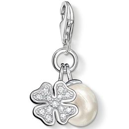 Thomas Sabo Charm-Einhänger Kleeblatt mit Perle, 0831-167-14, mit Zirkonia (synth) - mit Süßwasserzuchtperle, silberfarben|weiß