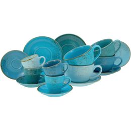 Creatable Tasse Tassen Set NATURE COLLECTION Aqua, Steinzeug, Bistrotassen, 4 Cappuccinotassen, 4 Espressotassen, je mit Untertassen, blau