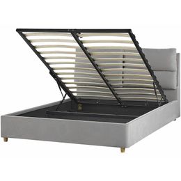 Beliani Polsterbett aus Samtstoff Hellgrau 140 x 200 cm mit Bettkasten hochklappbar Doppelbett Elegantes Modernes Design - Grau
