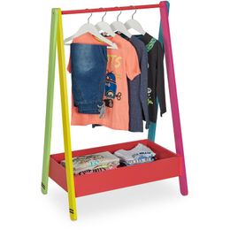 Relaxdays Kinder Kleiderständer, Kleiderstange für Kinderzimmer, mit Ablage, HBT: 99x64,5x42 cm, Kindergarderobe, bunt