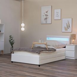 Home Deluxe LED Bett NUBE mit Schubladen - 90 x 200 cm Weiß