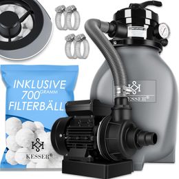 Kesser® Sandfilter Sandfilteranlage + 700g Filterbälle ersetzen 25kg Filtersand- Poolfilter 10 m³/h Filteranlage Filterkessel für Pool Schwimmbecken 4-Wege Ventil , einfache Steuerung