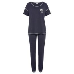 Lascana Pyjama blau Gr. 32/34 für Damen. Rundhals und Kontrastnähte, Logodrucke. Bequem. Nachhaltig.