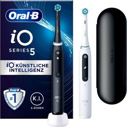 Oral-B Elektrische Zahnbürste iO 5 Duopack, Aufsteckbürsten: 2 St., mit Magnet-Technologie, LED-Anzeige, 5 Putzmodi, Reiseetui, schwarz