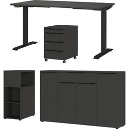 Germania Büromöbel-Set Mailand, (4-St), inkl. Schreibtisch, Rollcontainer, Raumteiler und Sideboard, grau