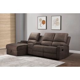 Home Affaire Ecksofa Napori Multimediasofa, 3er Kinosessel XXL, Kinosofa mit Relaxfunktion, Getränkehalter, Staufach und Staukasten, grau