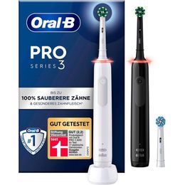 Oral-B Elektrische Zahnbürste Pro 3 3900, Aufsteckbürsten: 3 St., Doppelpack 3 Putzmodi, schwarz|weiß