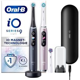 Oral-B Elektrische Zahnbürste iO 9 Duopack, Aufsteckbürsten: 3 St., mit Magnet-Technologie, 7 Putzmodi, Farbdisplay & Lade-Reiseetui, schwarz
