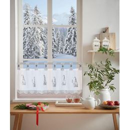 Scheibengardine WICHTEL, my home, Schlaufen (1 St), halbtransparent, Microfaser, für die Weihnachtszeit mit Schlaufenaufhängung, für die Küche, grau|weiß