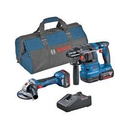 Bosch Kombi-Set Akku-Winkelschleifer GWS 18V-7 + Akku-Bohrhammer GBH 18V-22, Werkzeug-Set blau, 2x Li-Ionen Akku 4,0Ah, Werkzeugtasche