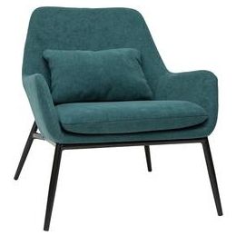 Miliboo Design-Sessel Stoff mit Samteffekt in Entenblau und schwarzem Metall MAXINE