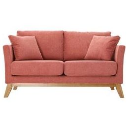 Miliboo Skandinavisches 2-Sitzer-Sofa mit abnehmbarem Bezug in Terracotta mit strukturiertem Samteffekt OSLO