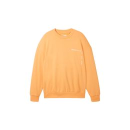 Tom Tailor Denim Herren Relaxed Sweatshirt mit recyceltem Polyester, orange, Print, Gr. XL