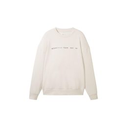 Tom Tailor Denim Herren Relaxed Sweatshirt mit recyceltem Polyester, weiß, Print, Gr. XL