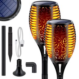 Kesser® Gartenfackel Solar Set Solarleuchten Flamme mit Wandhalterung + Erdspieß Licht-Sensor Wetterfest Garten Solarleuchte Fackel Lichter LED Gartenlampe Solarlampe Flammenlicht