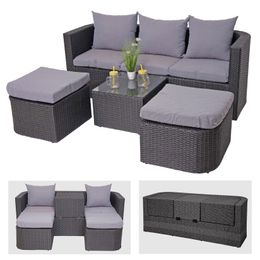3in1-Garnitur MCW-J37, Garten-/Lounge-Set Sonneninsel, Spun Poly Poly-Rattan MVG ~ anthrazit, Kissen hellgrau