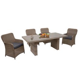 Poly-Rattan Garnitur MCW-E98, Balkon-/Garten-/Lounge-Set Sitzgruppe, Spun Poly halbrundes Rattan beige Kissen grau