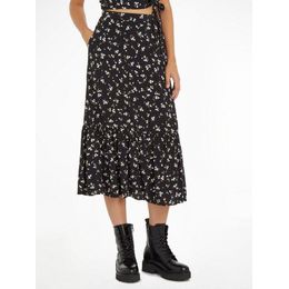 Tommy Jeans A-Linien-Rock TJW FLORAL RUFFLE MIDI SKIRT EXT Webrock Mit Tommy Jeans Markenlabel, schwarz