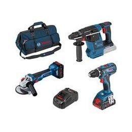 Bosch 3-teiliges 18Volt-Werkzeug-Set, GSR + GWS + GBH, ProCORE blau, 2x Li-Ion Akku ProCORE18V (1x 8,0Ah, 1x 4,0Ah) Leistung/Spannung: Akku-Betrieb, 18Volt Betriebsart: Akku Motor: Bürstenlose Motoren