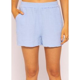 SASSYCLASSY Shorts Lockere Musselin Shorts mit Leo-Print High-Waist Baumwoll Shorts mit Eingriffstaschen und Gummibund