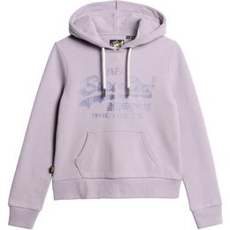 Kapuzensweatshirt Superdry "METALLIC VL GRAPHIC HOODIE" Gr. L, lila (wisteria purple) Damen Sweatshirts