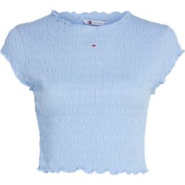 Tommy Jeans T-Shirt, cropped, Wellensaum, für Damen, blau, XL