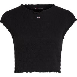 Tommy Jeans T-Shirt, cropped, Wellensaum, für Damen, schwarz, XS