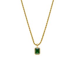 Paul Valentine Pavé Emerald Necklace Green 14K Gold Plated