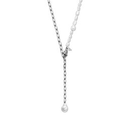 Paul Valentine Pearl & Chain Connection Necklace Silver