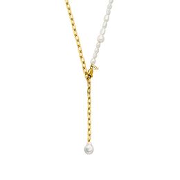 Paul Valentine Pearl & Chain Connection Necklace Gold