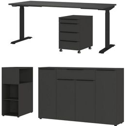 Germania Büromöbel-Set Mailand, (4-St), inkl. Schreibtisch, Rollcontainer, Raumteiler und Sideboard, grau