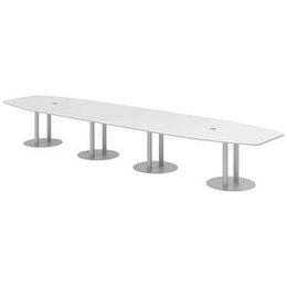 Hammerbacher Konferenztisch KT52S weiß Tonnenform, Rundrohr silber, 520,0 x 85,0 - 130,0 x 74,0 cm