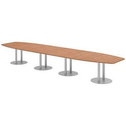 Hammerbacher Konferenztisch KT52S nussbaum Tonnenform, Rundrohr silber, 520,0 x 85,0 - 130,0 x 74,0 cm