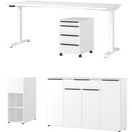 Germania Büromöbel-Set Mailand, (4-St), inkl. Schreibtisch, Rollcontainer, Raumteiler und Sideboard, weiß