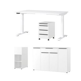 Germania Büromöbel-Set Mailand, (4-St), inkl. Schreibtisch, Rollcontainer, Raumteiler und Sideboard, weiß