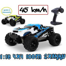 Blij´r Speed´r Blau ferngesteuertes RC Auto 45 km/h 1:18 2 Akkus Allrad 100m Monstertruck