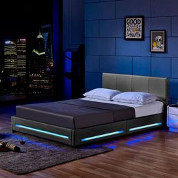 Home Deluxe LED Bett ASTEROID Dunkelgrau mit Matratze – 140 x 200 cm