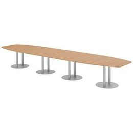 Hammerbacher Konferenztisch KT52S eiche Tonnenform, Rundrohr silber, 520,0 x 85,0 - 130,0 x 74,0 cm