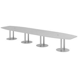 Hammerbacher Konferenztisch KT52S lichtgrau Tonnenform, Rundrohr silber, 520,0 x 85,0 - 130,0 x 74,0 cm