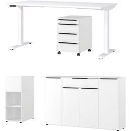 Germania Büromöbel-Set Mailand, (4-St), inkl. Schreibtisch, Rollcontainer, Raumteiler und Sideboard, weiß
