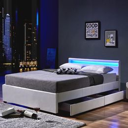 Home Deluxe LED Bett NUBE mit Schubladen 140 x 200 Weiß