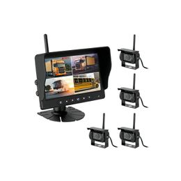 CARMATRIX BDW-710C+4 Rückfahrkamera (HD Funk Rückfahrsystem 7" Monitor 4 Kanal Quad Rückfahrkamera Set LKW