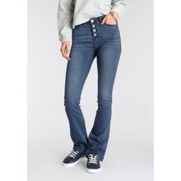 Arizona Bootcut-Jeans Ultra Stretch High Waist mit durchgehender Knopfleiste, blau