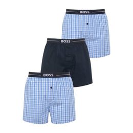 BOSS Boxershorts 3P Woven Boxer 10255001 01 (Packung, 3-St., 3er) mit BOSS Schriftzug auf dem Bund, blau