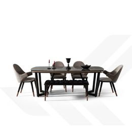 JVmoebel Esszimmer-Set Esszimmer Set Besteht aus Esstisch+4x Stühle Schwarz Farbe 6tlg