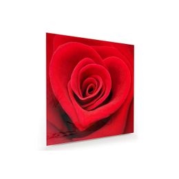 Primedeco Glasbild Wandbild Quadratisch Rose in Form eines Herz mit Aufhängung