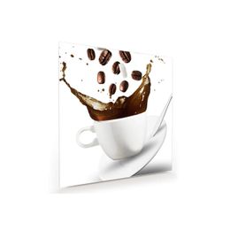 Primedeco Glasbild Wandbild Quadratisch Kaffeetasse und Löffel mit Aufhängung
