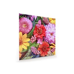 Primedeco Glasbild Wandbild Quadratisch Bunter Blumenstrauss mit Aufhängung