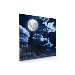 Primedeco Glasbild Wandbild Quadratisch Nachthimmel und Mond mit Aufhängung