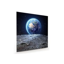 Primedeco Glasbild Wandbild Quadratisch Erde vom Mond aus mit Aufhängung